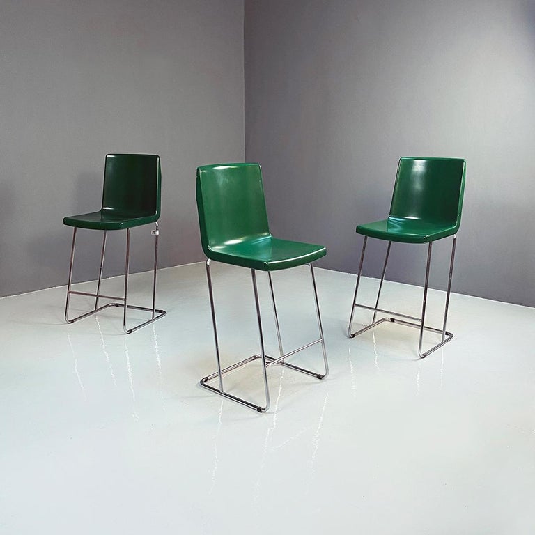 Italian modern chromed metal and green wood high stools, 1980s For Sale ...