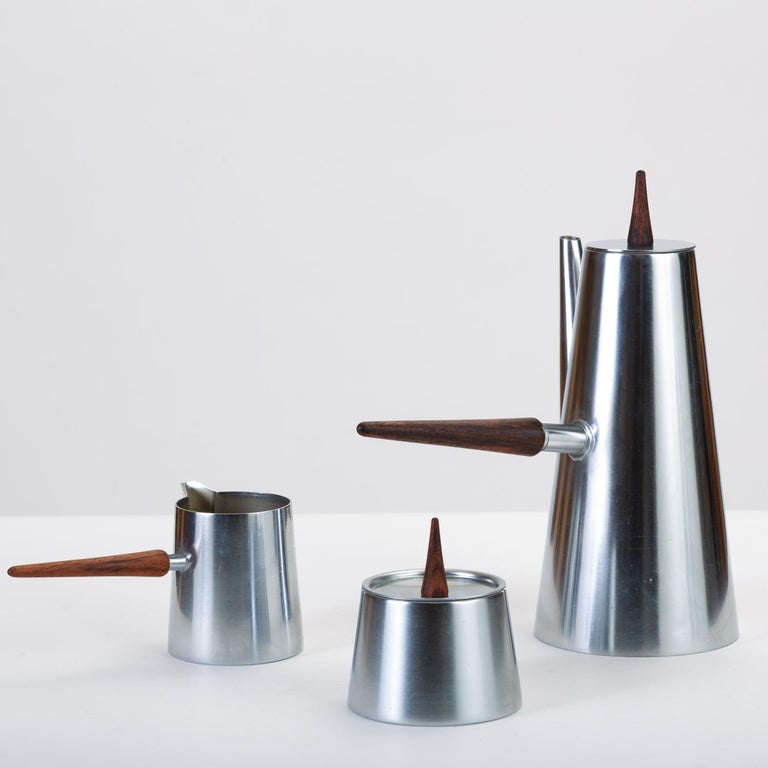 Italian Modern Coffee or Tea Service with Rosewood Handles at 1stDibs