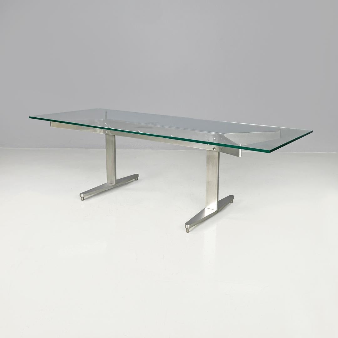 Italian modern coffee table with aluminum structure and glass top ...