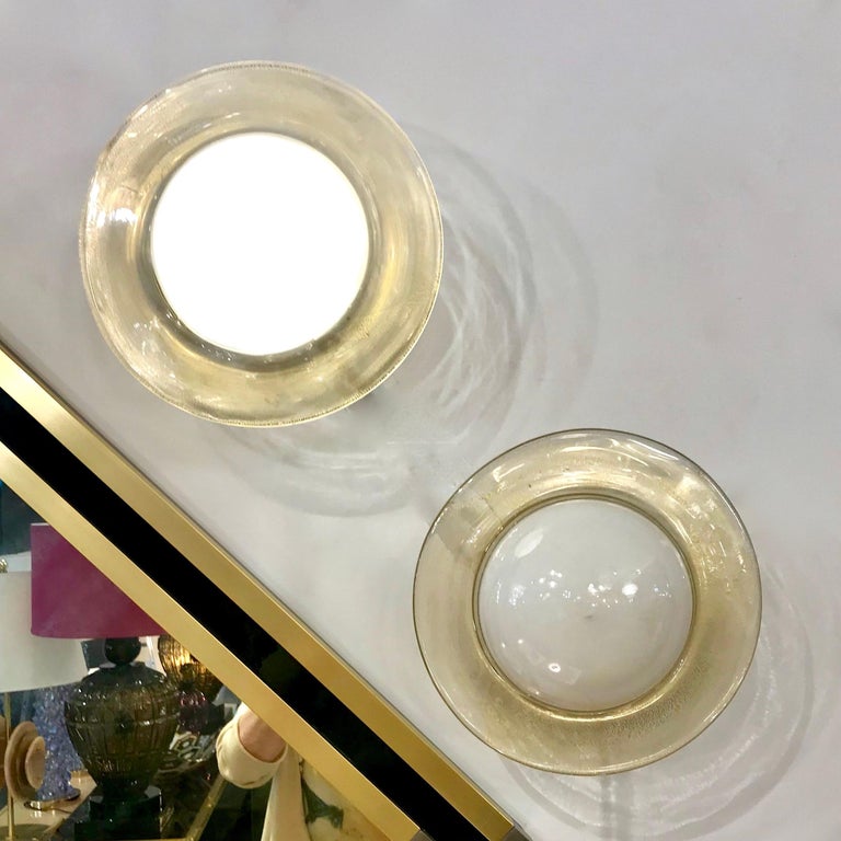Italian Modern Cream Gold Murano Glass Brass Pair of Round Sconces ...