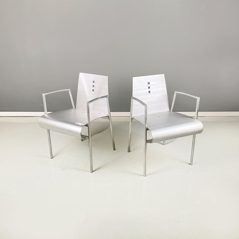 Italian Modern Curved Metal Chairs with Armrests, 1980s For Sale at 1stDibs