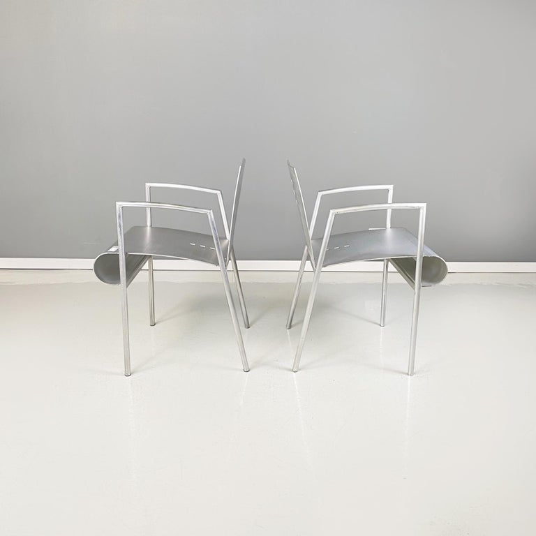 Italian Modern Curved Metal Chairs with Armrests, 1980s For Sale at 1stDibs