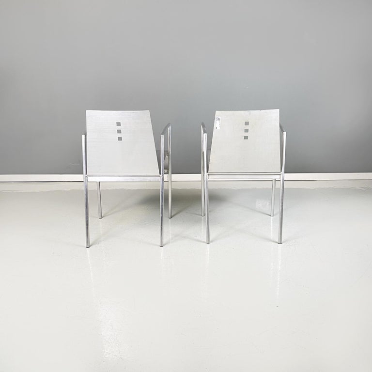 Italian Modern Curved Metal Chairs with Armrests, 1980s For Sale at 1stDibs