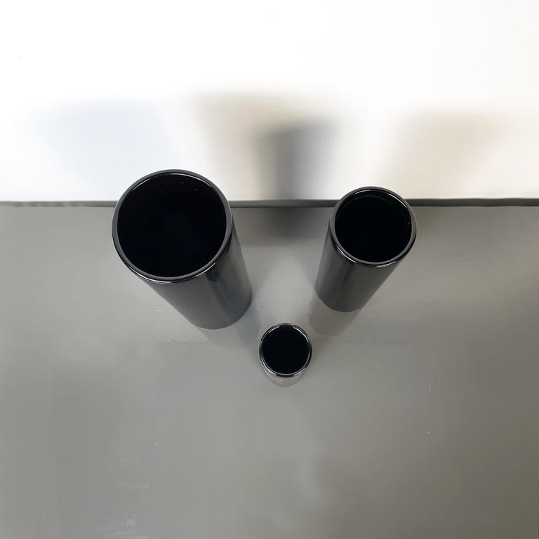 Italian Modern Cylindrical Vases in Black Glazed Ceramic by Milesi ...