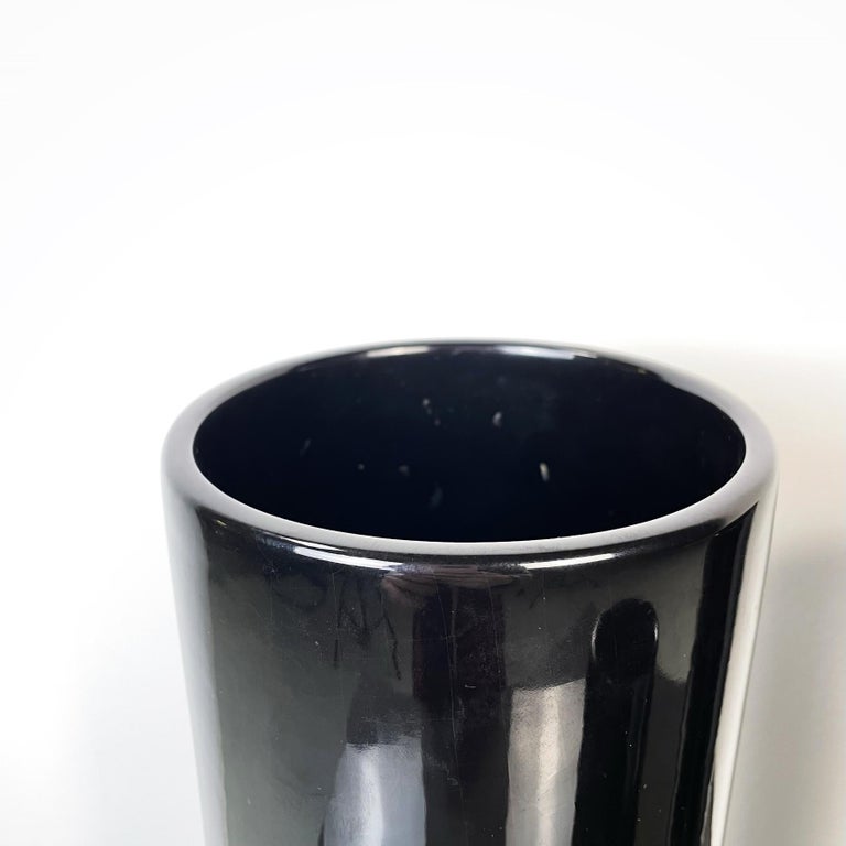 Italian Modern Cylindrical Vases in Black Glazed Ceramic by Milesi ...