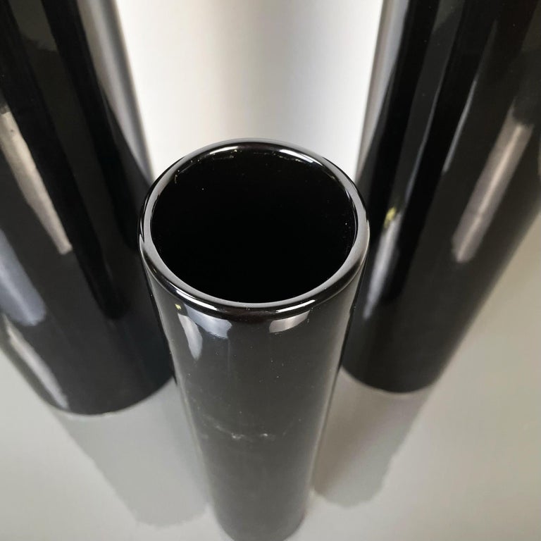 Italian Modern Cylindrical Vases in Black Glazed Ceramic by Milesi ...