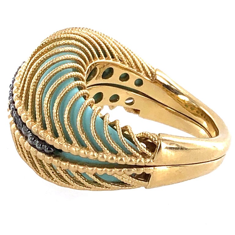 Italian Modern Diamond Turquoise 18 Karat Yellow Gold Ring Signed Pomi ...