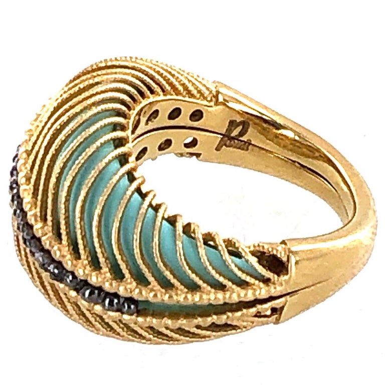 Italian Modern Diamond Turquoise 18 Karat Yellow Gold Ring Signed Pomi ...