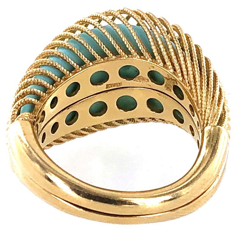 Italian Modern Diamond Turquoise 18 Karat Yellow Gold Ring Signed Pomi ...