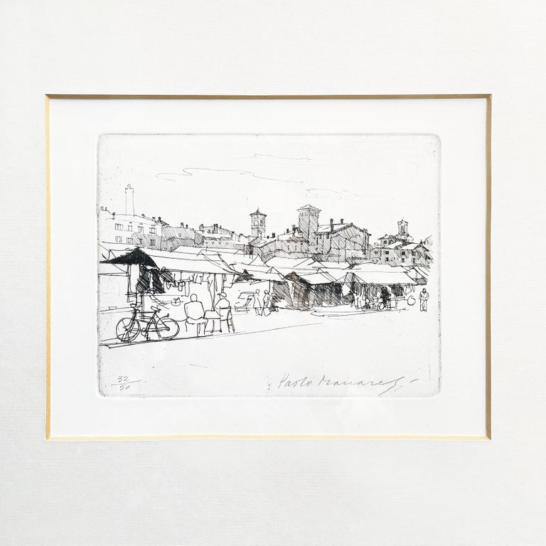 Italian Modern Engraving Print of Bologna Market by Paolo Manaresi ...