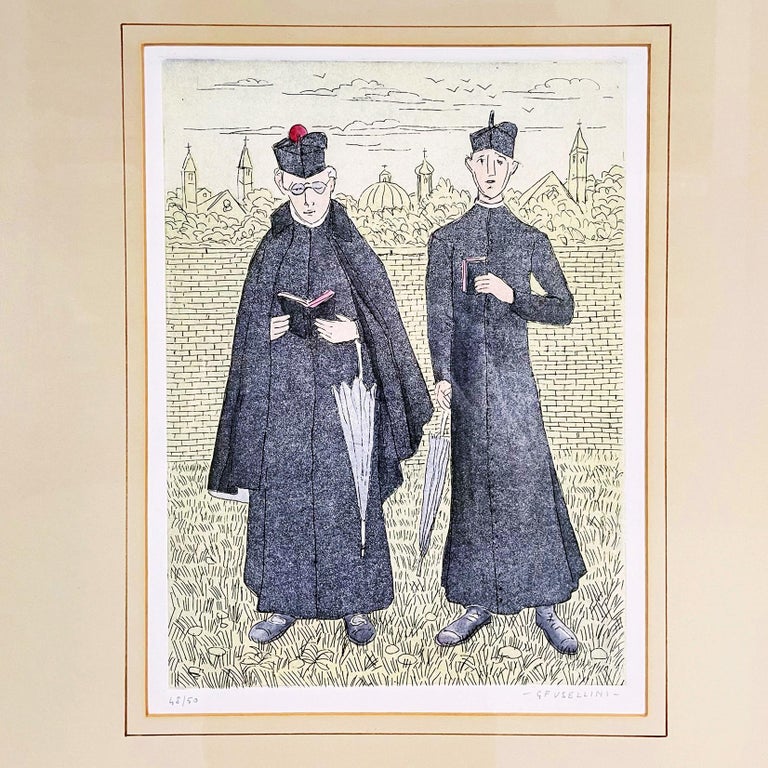Italian Modern Engraving Print of Priests by Gianfilippo Usellini, 1900 ...