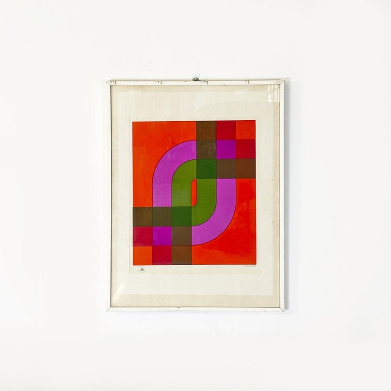 Italian Modern Geometric and Colored Wall Lithograph by Studio Quattro ...