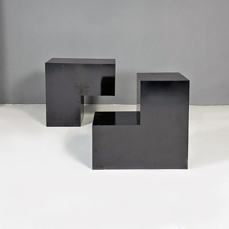 Italian modern glossy black laminate pair of display units or tables ...