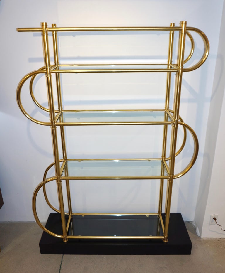 Italian Modern Gold Brass Tubular Shelving Unit Étagère on Black ...