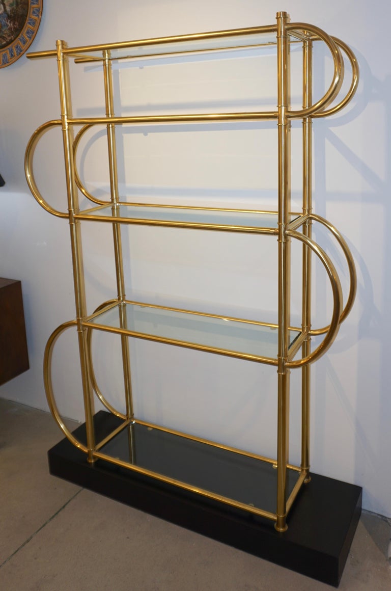 Italian Modern Gold Brass Tubular Shelving Unit Étagère on Black ...