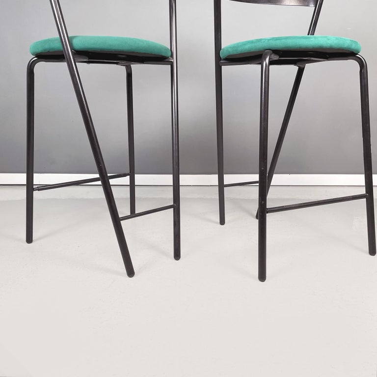 Italian Modern High Bar Stools by Fly Line in Black Metal Green Velvet ...