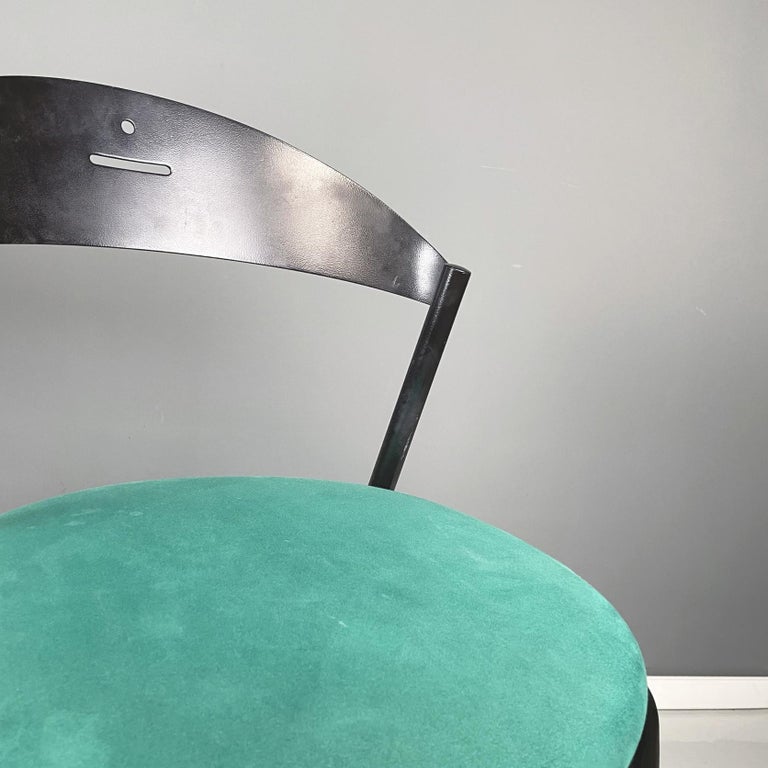 Italian Modern High Bar Stools by Fly Line in Black Metal Green Velvet ...