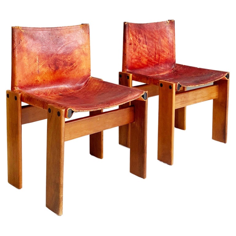 Italian modern leather Monk Chairs by Afra and Tobia Scarpa for Molteni ...