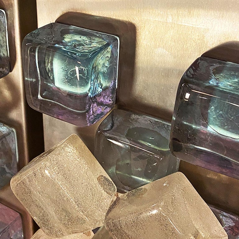 Italian Modern Metal Alexandrite Glass Cubes Lamps, Angelo Brotto ...