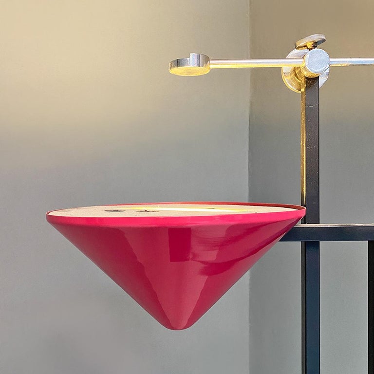Italian Modern Metal Structure and Magenta Conical Diffuser Floor Lamp ...