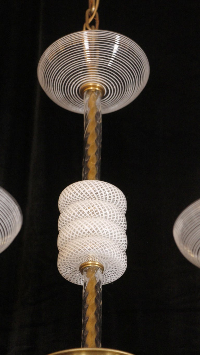 Italian Modern Murano Latticinio Clear Glass Chandelier 6 Arms ...