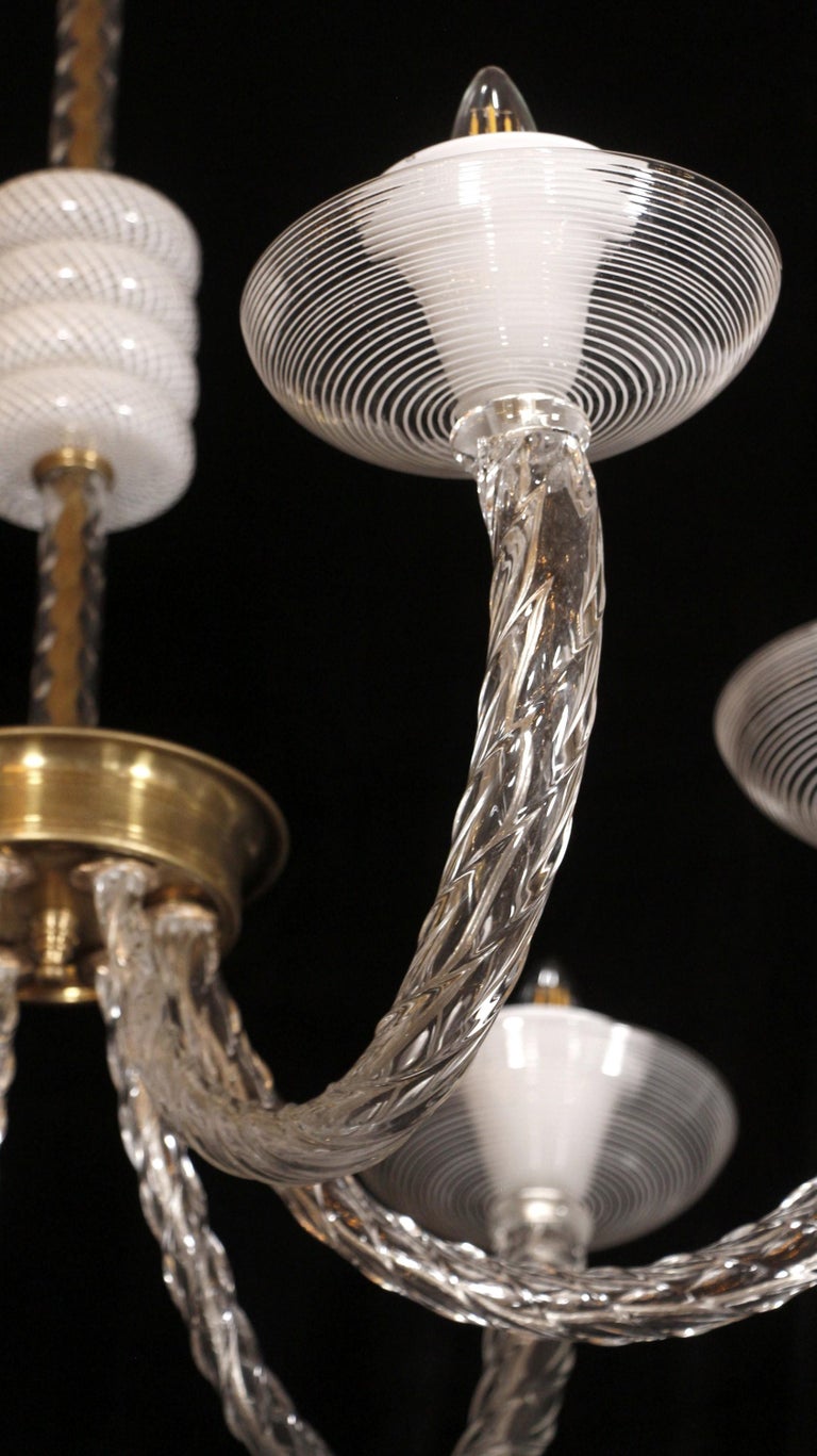 Italian Modern Murano Latticinio Clear Glass Chandelier 6 Arms ...