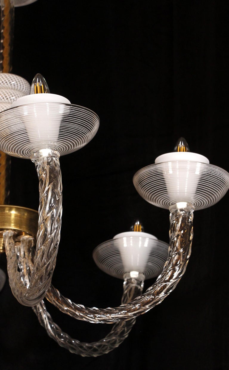 Italian Modern Murano Latticinio Clear Glass Chandelier 6 Arms ...