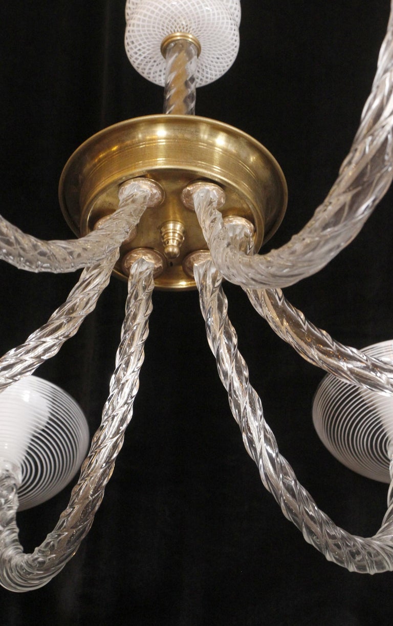 Italian Modern Murano Latticinio Clear Glass Chandelier 6 Arms ...