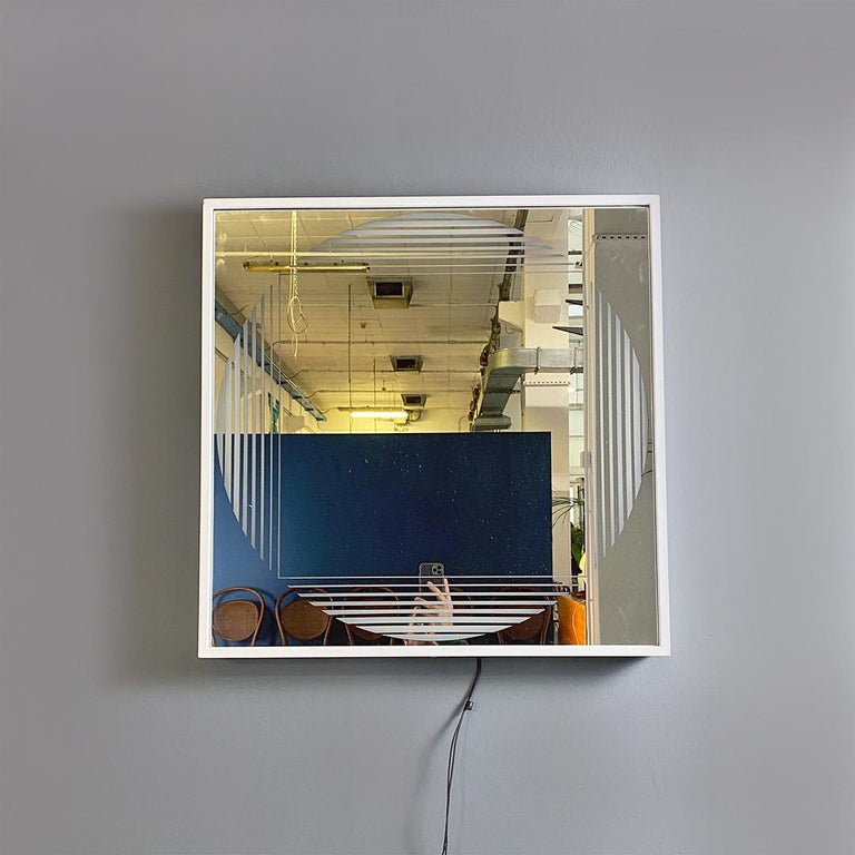 Italian Modern Neon Backlit Square Mirror by Gianni Celada for Fontana ...