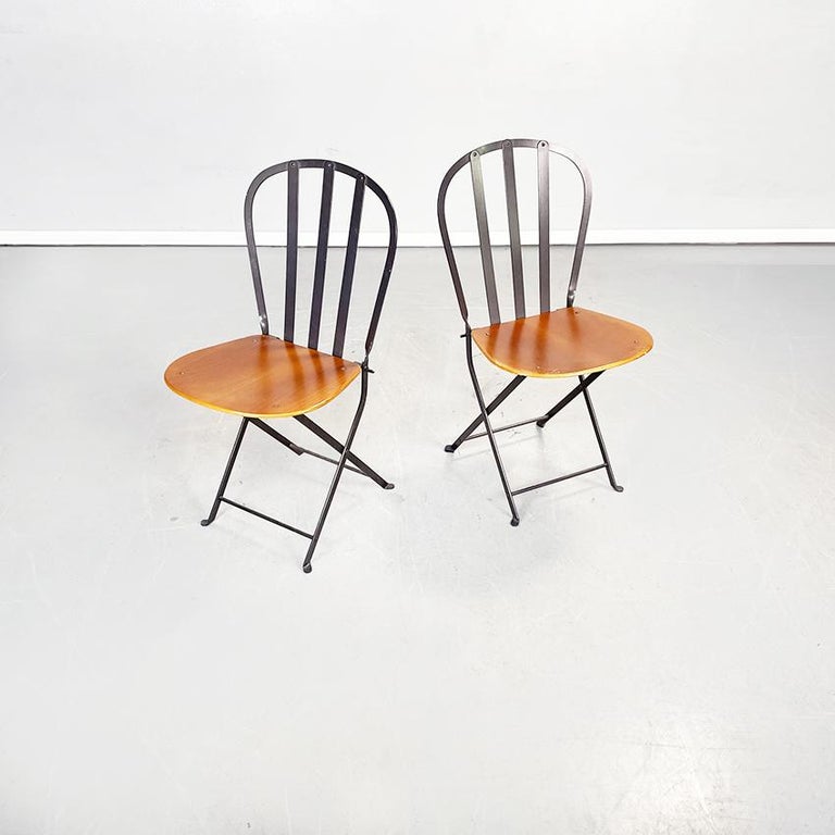 Italian Modern Outdoor Chairs in Wood and Black Iron, 1990s For Sale at ...