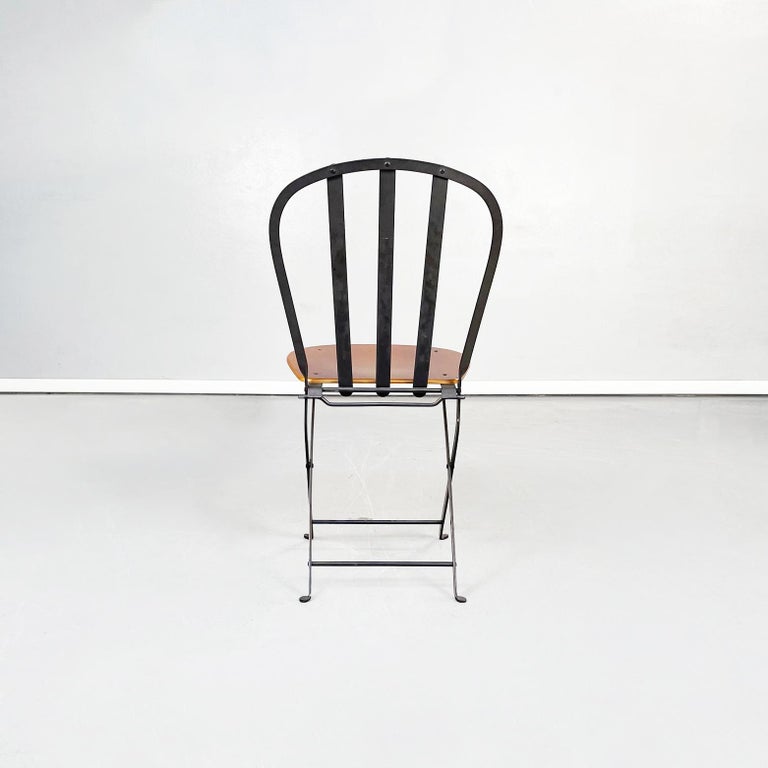 Italian Modern Outdoor Chairs in Wood and Black Iron, 1990s For Sale at ...