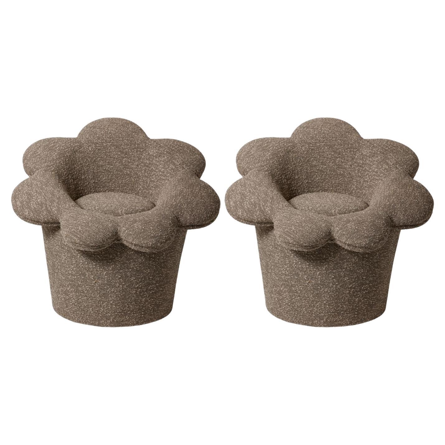 Italian Modern Pair of Griege Flower Chairs For Sale at 1stDibs