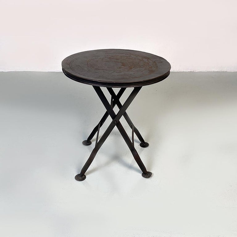 Italian Modern Pair of Round Iron Folding Stools or Coffee Tables ...