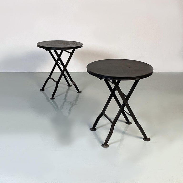 Italian Modern Pair of Round Iron Folding Stools or Coffee Tables ...