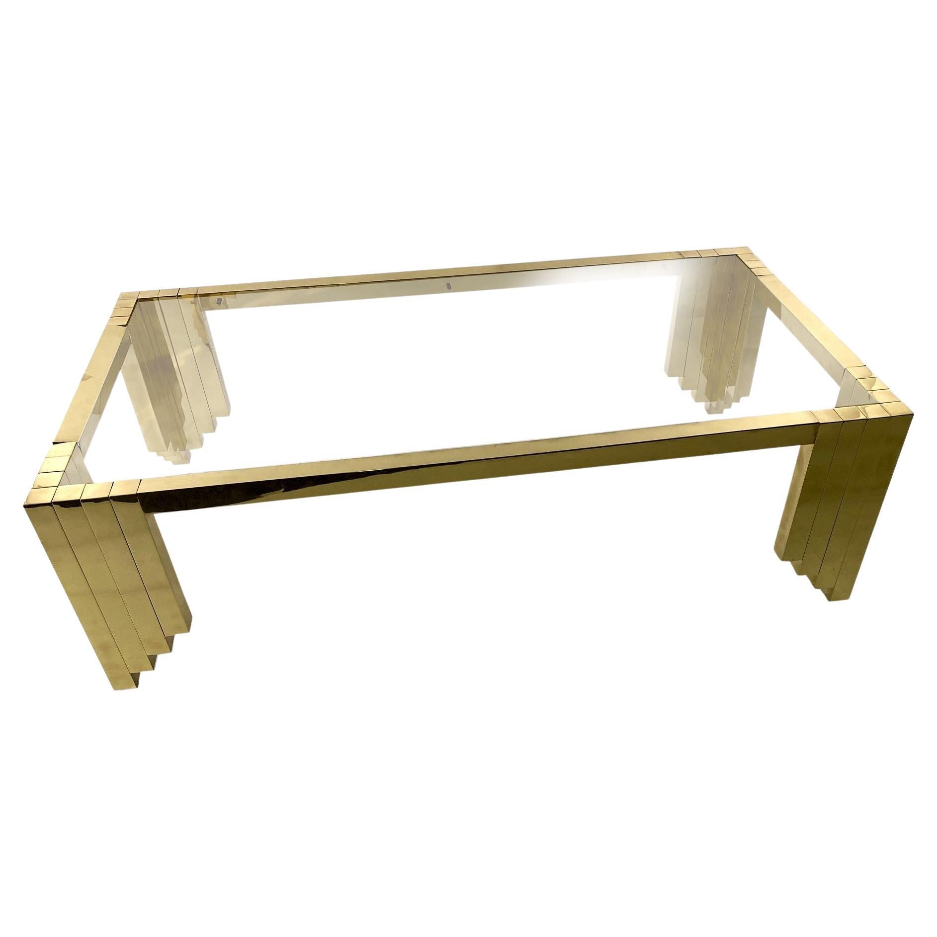 Rectangular Hollywood Regency Italian Modern Brass Cocktail Table by ...