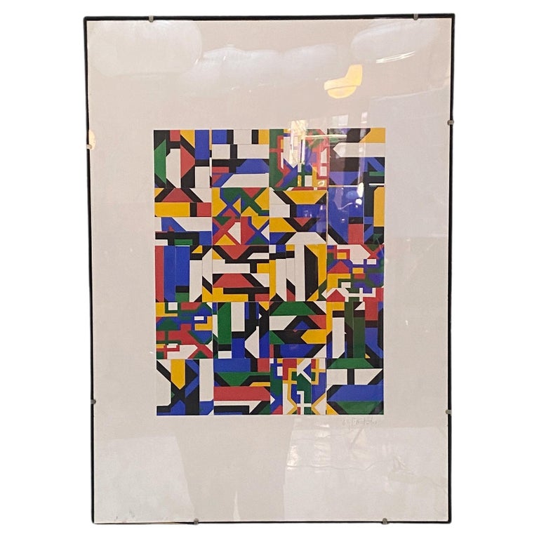 Italian Modern Rectangular Painting with Collage, 1980s For Sale at 1stDibs