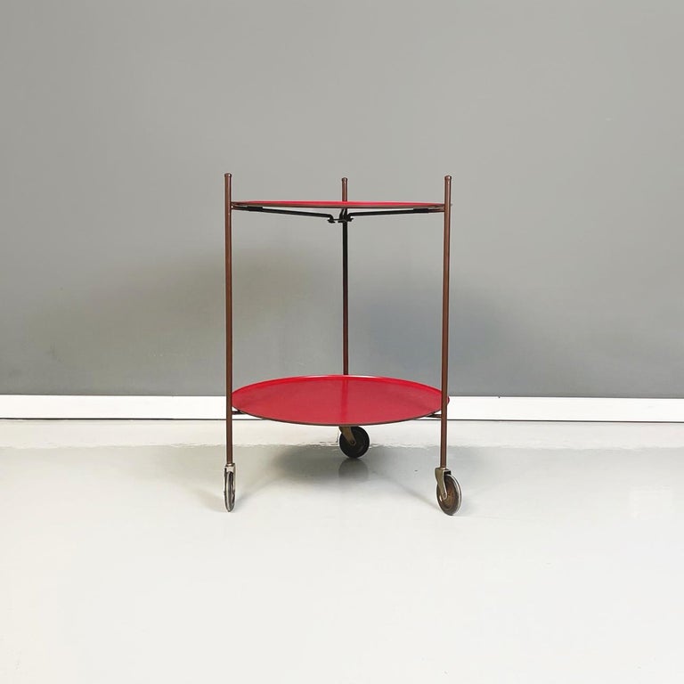 Italian Modern Red and Brown Round Cart with Tubular Metal, 1970s For ...