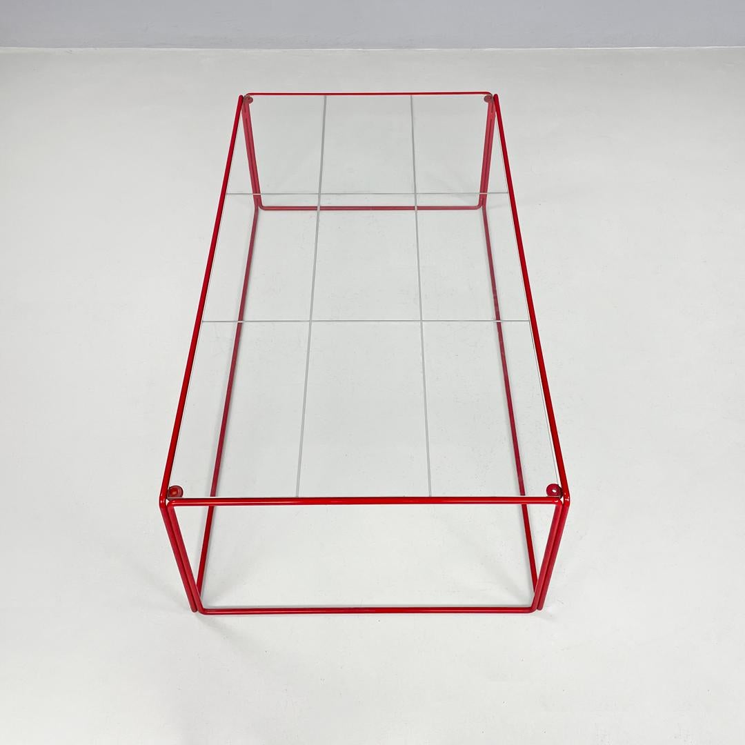 Italian modern red metal and glass coffee table with grid decoration ...