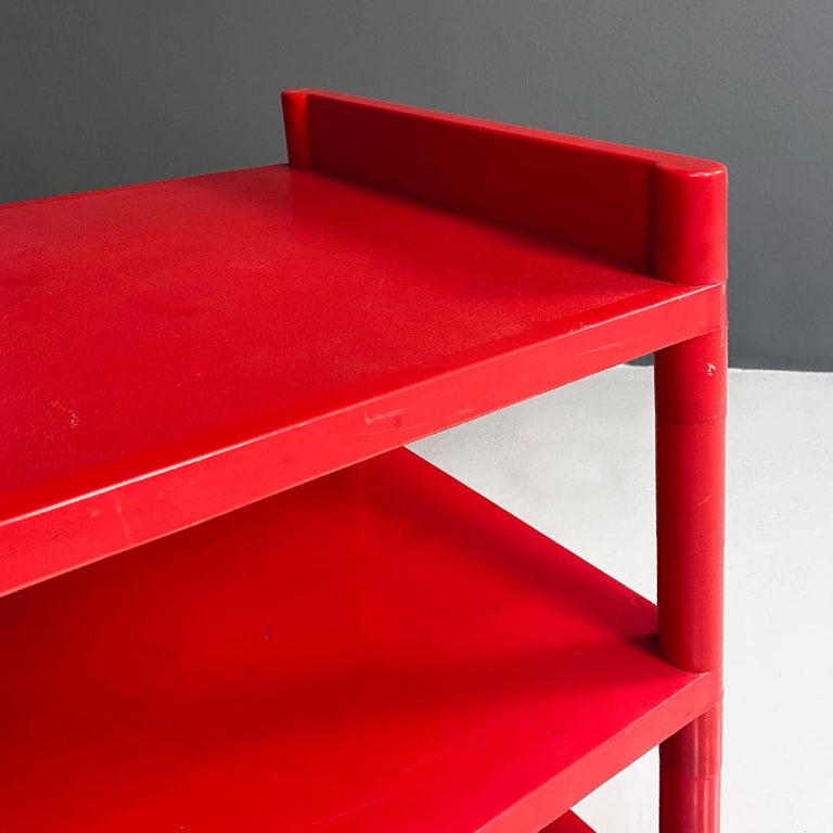 Italian modern red plastic trolley with three shelves and wheels, 1980s ...