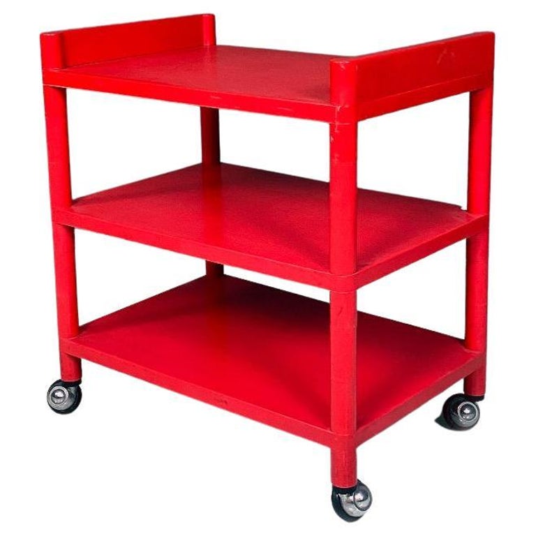 Italian modern red plastic trolley with three shelves and wheels, 1980s ...