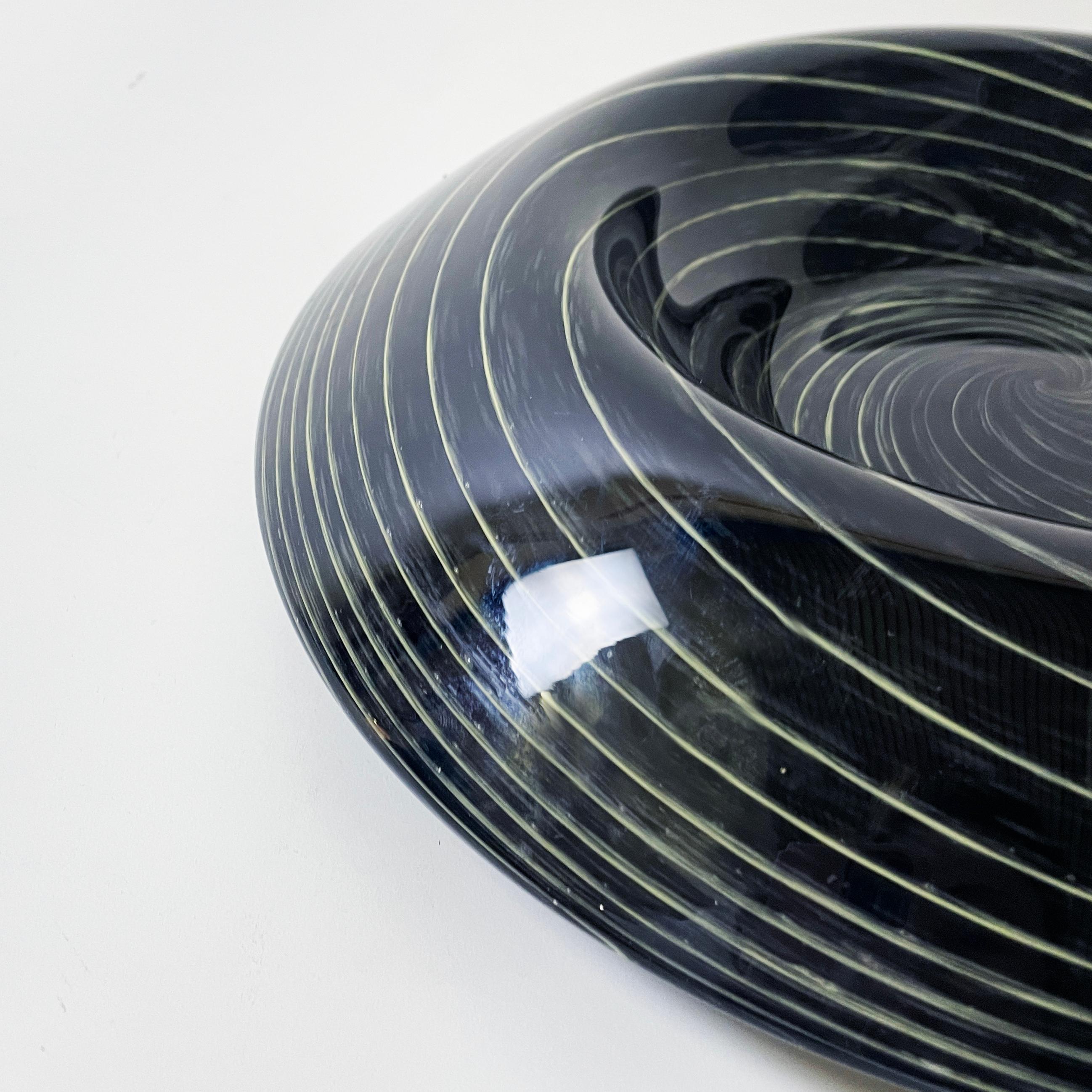 Italian modern Round centerpiece in black glass with light green spiral ...
