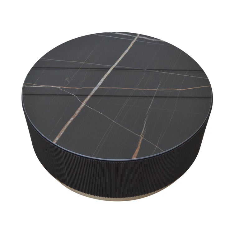 Italian Modern Round Large Coffee Table with Ceramic Top and Wooden ...