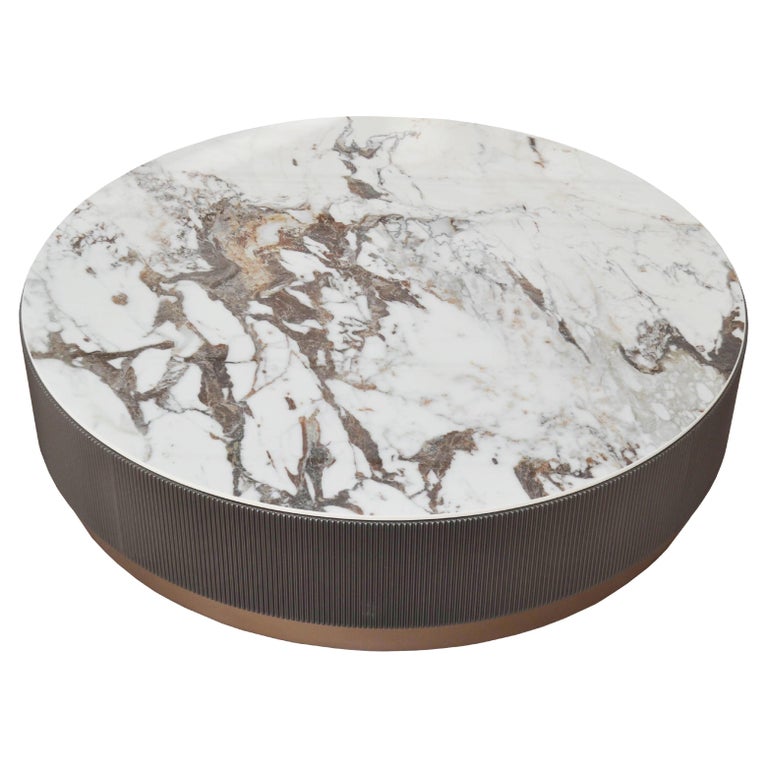Italian Modern Round Large Coffee Table with Ceramic Top and Wooden ...