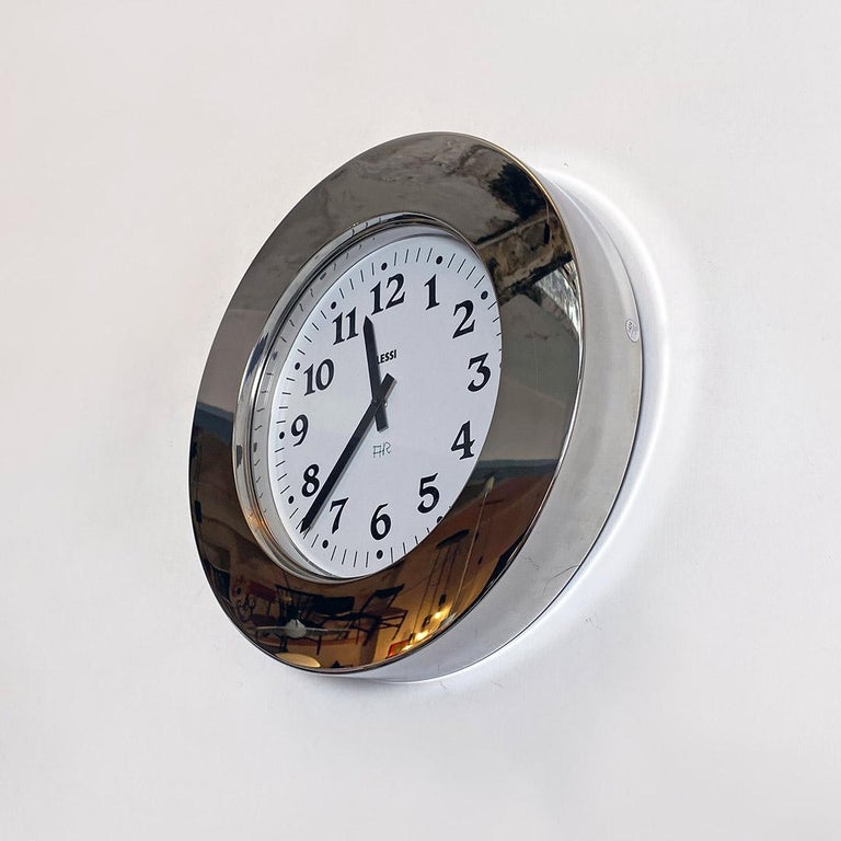 Italian Modern Round Stainless Steel Wall Clock with White Dial by ...
