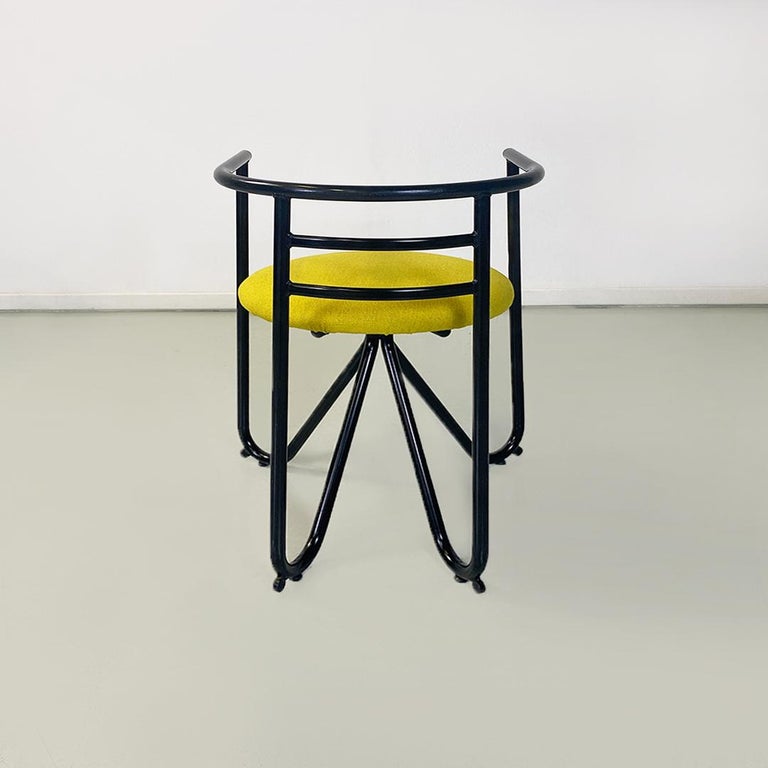 Italian modern set of six black metal and lemon yellow cotton chairs ...