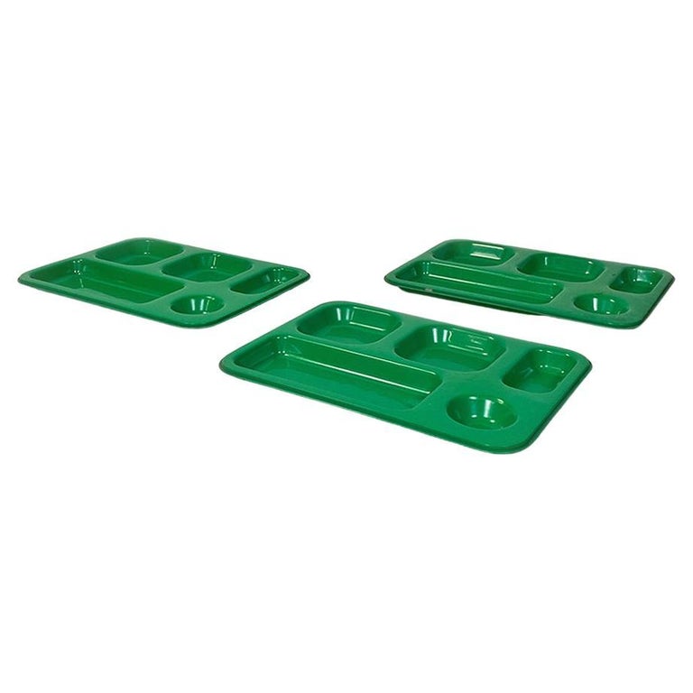 Italian modern set of three green plastic breakfast or canteen trays ...