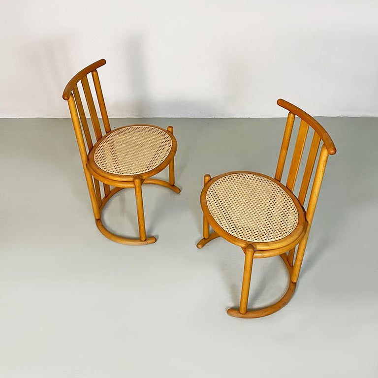 Italian Modern Solid Wood and Vienna Straw Pair of High Backed Chairs ...