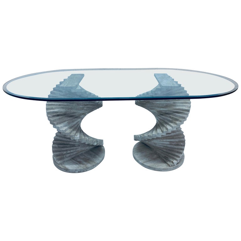 Italian Modern Spiral Stacked Travertine Dining or Center Table at 1stDibs