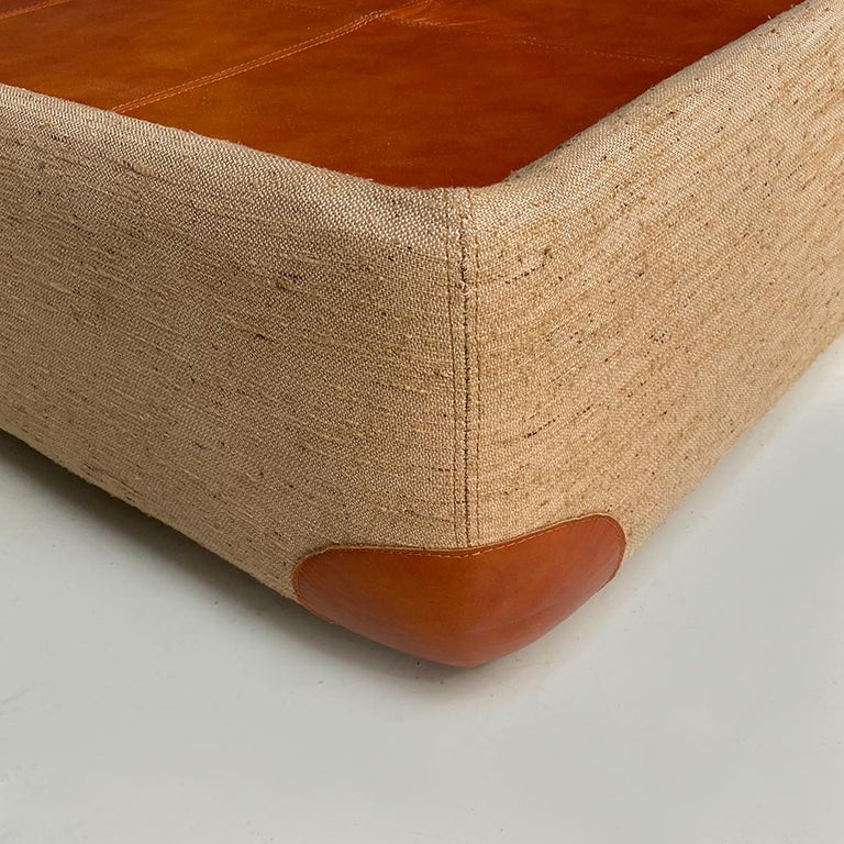 Italian modern square cognac leather and sand colored fabric coffee ...