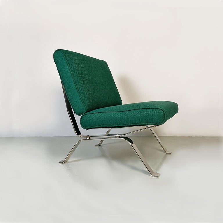 Italian Modern Steel and Green Cotton Armchairs, Gastone Rinaldi for ...